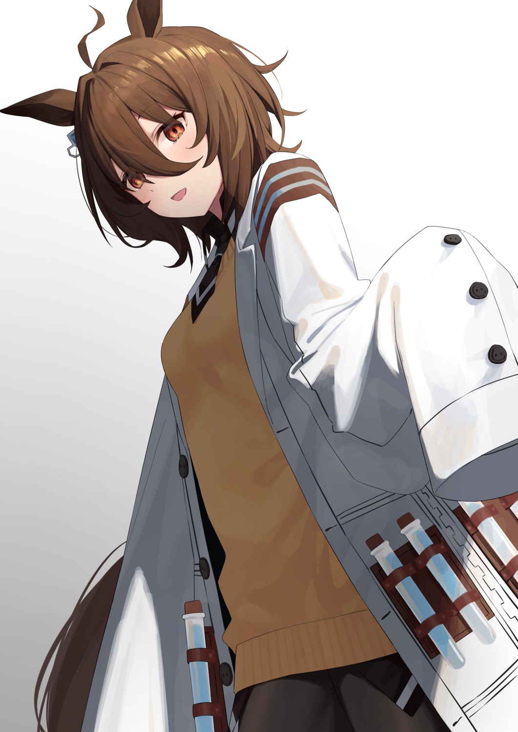 syhan uma musume pretty derby agnes tachyon (umamusume) animal ears open shirt pantyhose sweater ...